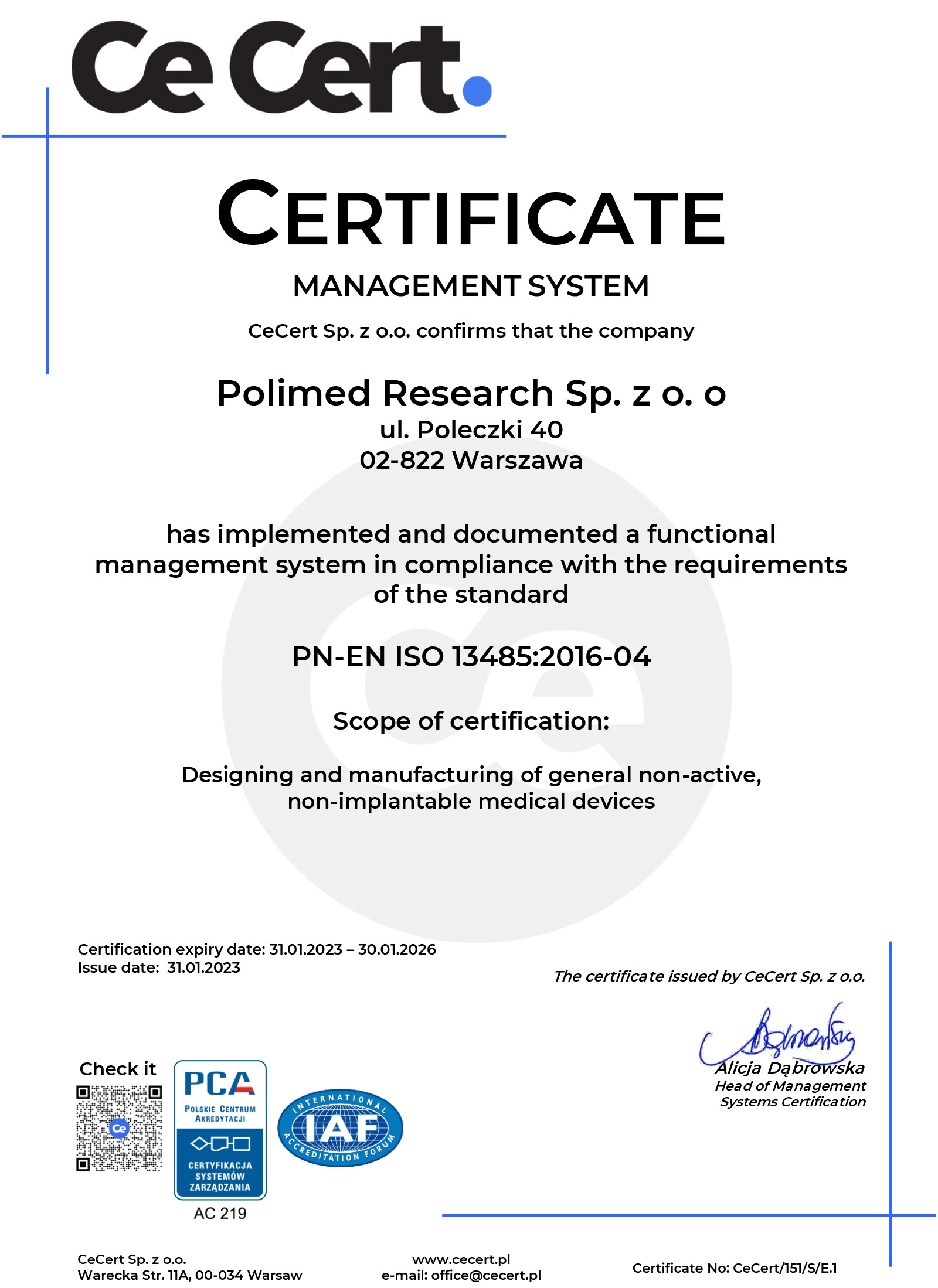 Certificates – Polimed Research